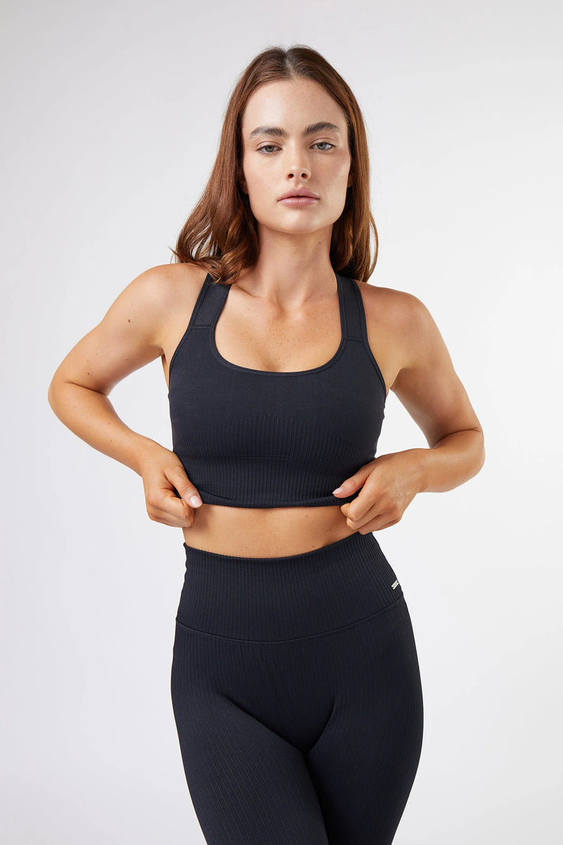 Women's High Support Seamless Ribbed Sports Bra in Black - MUKI